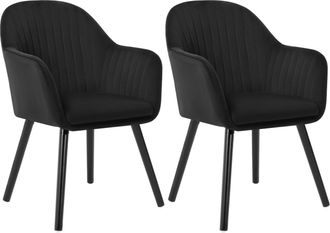 Woltu Esszimmerstühle 2er Set, für Schlafzimmer Küche Wohnzimmer, Küchenstühle gepolstert mit Armlehne, aus Samt Massivholz, Schwarz