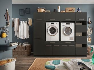 Möbelando Waschmaschinenumbauschrank >LAUNDREEZY< in anthrazit - 235x200x67,5 (BxHxT)