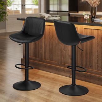 Vasagle Chaises de Bar R&eacute;glables, Tabourets avec Dossier, Rotation 360&deg;, PU, pour Cuisine, Salle &agrave; Manger, Lot de 2, Noir