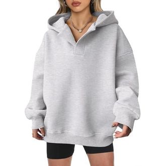 Generic Sweat &agrave; capuche &agrave; manches longues et col en V pour femme, pull surdimensionn&eacute;, v&ecirc;tements Y2K, tenues de mode dautomne 2026, gris clair, XXL