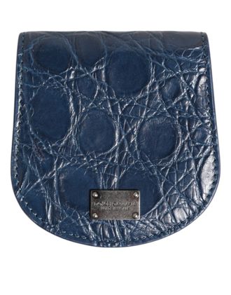 Dolce & Gabbana Mens Blue Exotic Skin Coin Condom Case Holder Pocket Wallet Caiman Leather