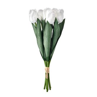 Mikasa Mikasa K&uuml;nstliche Tulpen, k&uuml;nstliche Blumen, wei&szlig;e Tulpenstiele mit Gr&uuml;n, Set mit 7 realistischen Kunststoff-Seidenblumen, gef&auml;lschter Tulpenstrau&szlig; f&uuml;