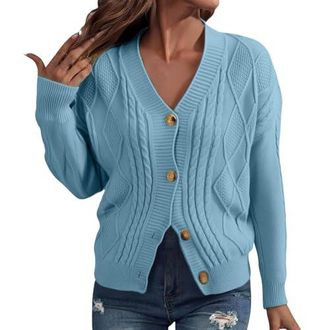 Generic Cardigan tricot&eacute; &agrave; boutons c&ocirc;tel&eacute;s unis &agrave; col en V pour femme, l&eacute;ger et confortable, coupe d&eacute;contract&eacute;e, printemps et automne, pulls d&eacute;contract&eacute;s et t