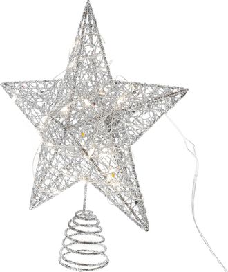 Valiclud Baumspitzenstern Lichterkette 3D F&uuml;nfzackiger Stern Silber 20cm Weihnachtsbaumdeko ohne Batterie