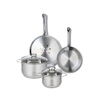 Fackelmann ELO 9876450 Kochgeschirr-Set, 4-teilig, 2 Bratpfannen 24 und 28 cm und 2 Kochtöpfe 16 und 20 cm Elo Profi, Edelstahl, Induktion
