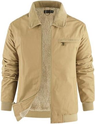 Generic Cardigan en polaire pour homme - Fermeture éclair intégrale - Col à revers doublé en polaire - Cardigan décontracté à manches longues - Couleur unie -