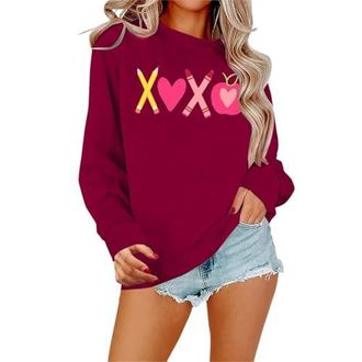 Generic Sweat-shirt de Saint-Valentin 2026 : sweat-shirt pour enseignant &agrave; manches longues, Rouge, XXL