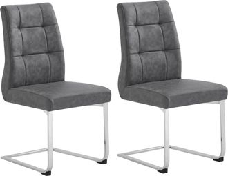 Byliving Esszimmerstuhl MARLEN XXL, Schwinger Metall verchromt, Sitz und Rücken mit einem schönen Vintage Stoff in anthrazit bezogen, belastbar bis 150 KG, B 4