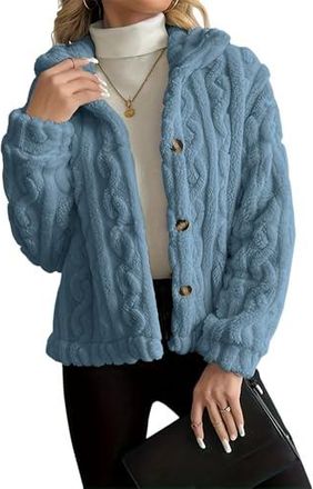 Generic Vestes de lit en polaire Sherpa pour femme - Long cardigan - Veste pelucheuse &agrave; boutons - Col montant - Manteaux dhiver doux d&eacute;contract&eacute;s, bleu, XXL
