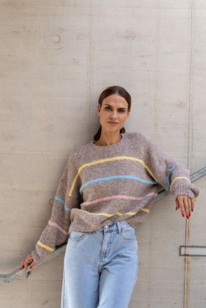 Von Herzen Rundhalspullover Strickpullover mit bunten Streifen - Streifenpulli - Onesize