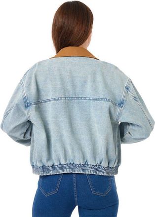 Ital-Design Jeansjacke Trendige Jeansjacke mit Kontrastkragen f&uuml;r Damen (90552382) Used-Look Jeansjacke in Hellblau