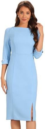 Allegra K Robe Fourreau mi-Longue Fendue à col Bateau et Manches 3/4 pour Femme Costume dhalloween Bleu Ciel XS