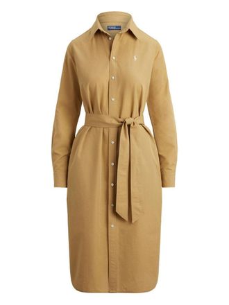 Polo Ralph Lauren Womens Midi Shirt Dress Beige Cotton