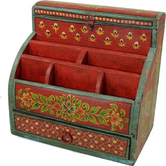 Guru Shop Vintage Schreibtisch Ordner, Schreibtisch Ablage - rot Modell 1, 30x30x20 cm