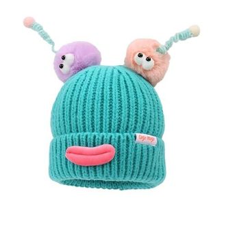 Generic Bonnet tricot&eacute; avec yeux et antenne d&eacute;corative pour enfants, accessoires de chaleur dhiver, parent-enfant, mignon petit monstre lumineux en tricot, bo