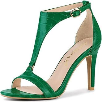 Allegra K Femmes Sandales Talon Aiguille Bride T Gaufré Vert 39