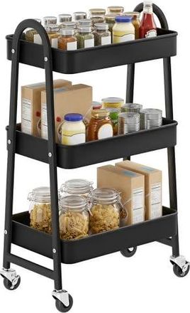 Songmics Chariot Mobile &agrave; 3 Niveaux, Desserte sur roulettes, &Eacute;tag&egrave;re de Rangement en m&eacute;tal, avec poign&eacute;es, 2 Freins, Montage Facile, pour Atelier, Chambre, Cui