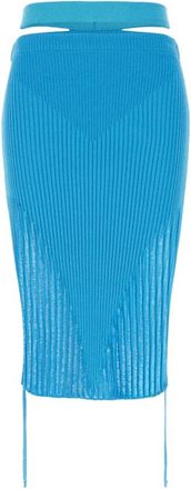 ADĀMO Andrea Adamo Femme, Jupes, Bleu, Taille: 38 FR Jupe Crayon en Maille C&ocirc;tel&eacute;e