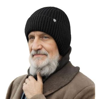 Generic Bonnet tricot&eacute; pour homme avec cache-oreilles - Bonnet dhiver en laine chaude avec cache-oreilles, Noir, Taille unique