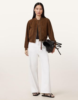 AllSaints Orten - Bomberjacke aus Wildleder in Cognac-Braun