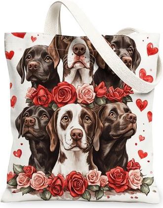 Generic Sac fourre-tout en toile motif chien allemand &agrave; poil court pour faire du shopping 33 x 38,1 cm, sac &agrave; bandouli&egrave;re r&eacute;utilisable pour femme, peinture da