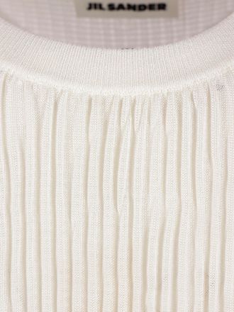 Jil Sander Womens Viscose Blend T-Shirt With Ruffled Sleeves White T-Shirts & Jerseys