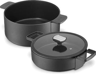 Berndes 035100 Double Round Kochgeschirrset, Kochtopf, 24 cm und Schmorkasserolle mit Glasdeckel, 24