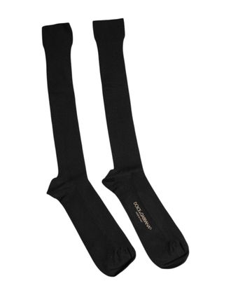 Dolce & Gabbana Mens Black Viscose Logo Over The Calf Socks Nylon Clothing