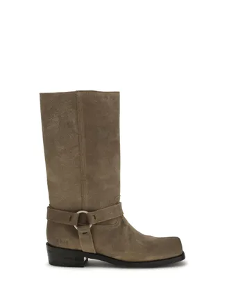 Golden Goose Womens Suede Biker Boots Dark Beige Calf Leather