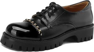 Generic MiaZane Chaussures Plateforme Oxford Bicolores pour Femme Cuir PU Blanc et Noir &agrave; Lacets Semelle crant&eacute;e avec d&eacute;tail cha&icirc;ne Talon Moyen Confortables p