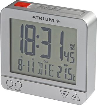 Atrium Funkwecker Reisewecker klein Digital Quarz LCD sensorgesteuertes Nachtlicht Beleuchtung Silber A740-19