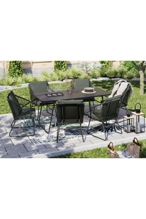 ambia GARDEN Gartentischgruppe, Schwarz, Dunkelgrau, Metall, Kunststoff, Glas, Textil, F&uuml;llung: Schaumstoff,Polyester, rechteckig, U-Form, Gartenm&ouml;bel, Gartenm&ouml;bel