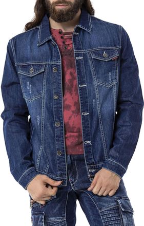 Cipo & Baxx Herren Jeansjacke CJ289 Dunkelblau - Denimjacke im Casual Streetwear Stil mit Kn&ouml;pfen & Brusttaschen - &Uuml;bergangsjacke f&uuml;r Alltag & Freizeit - CJ289 Du