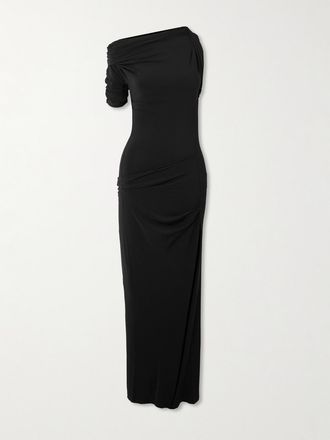 Jacquemus Robe Midi Asymétrique En Jersey La Robe Drapeado - Noir