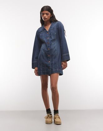 Wrangler lang&auml;rmliges Denim-Kleid im Mod-Stil in Blau