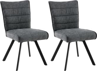 Byliving Stuhl 2-er Set Robbie/Bezug in anthrazit, Gestell in schwarz / 360&deg; drehbar & Taschenfederkern/Esszimmerstuhl/Polsterstuhl/B 48 x H 89,5 x T 63,5 cm