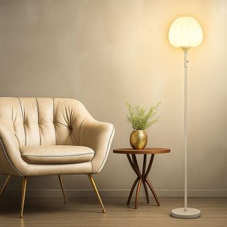Globo Lighting Stehlampe wei&szlig; Wohnzimmerleuchte Glas Stehleuchte opal, Rillen Design, 1x LED 9W 810Lm warmwei&szlig;, DxH 29x165 cm
