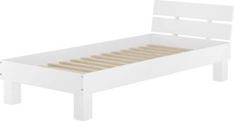 Erst-Holz Einzelbett Buche massiv 90x200 Bett mit Rollrost Holzbett waschwei&szlig; 60.86-09 W