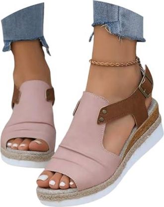 Generic Sandales compens&eacute;es pour femme - Sandales orthop&eacute;diques pour femme - Espadrilles confortables - Chaussures d&eacute;t&eacute; habill&eacute;es - Bout ouvert - Sangle de ch