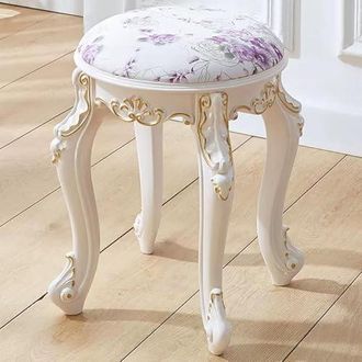 Generic Tabouret de Coiffeuse Vintage avec Assise rembourrée et Pieds en Acier, Chaise de Maquillage Ronde for Dressing, Salon, Chambre, Design élégant Violet