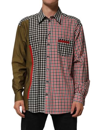 Dolce & Gabbana Mens Multicolor Cotton Collared Checkered Shirt Co+li