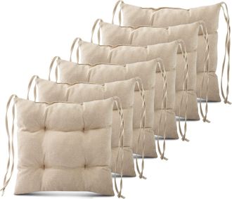 MG Design 6er-Set Stuhlkissen 40x40 cm beige - Stuhlkissen mit Bändern, Steppkissen, Bodenkissen - Sitzkissen für Gartenstuhl, für Indoor und Outdoor, Outdoor S