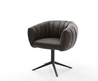 DELIFE Drehstuhl Jada-Flex Mikrofaser Anthrazit Vintage Fu&szlig;kreuz Schwarz 360&deg; drehbar Wippfunktion Taschenfederkern, Esszimmerst&uuml;hle