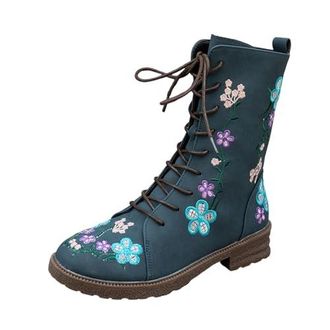 Generic Bottes &agrave; lacets pour femme - Talon bas - Style d&eacute;contract&eacute; - &Eacute;l&eacute;gantes - Bout rond - Broderie - Fermeture &eacute;clair lat&eacute;rale - Antid&eacute;rapantes - Confortab