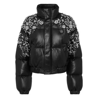 Philipp Plein Leather Puffer Jacket Crystal - - Jackets - Damen - Schwarzk - XL