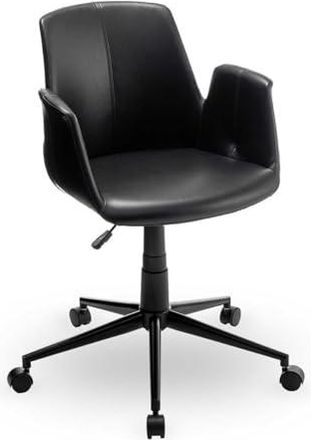 Demeyere Bürostuhl aus Leder mit 5 Rollen, bequem & elegant, Vintage-Stil, Farbe: schwarz, 65 x 81/91 x 64 cm, kleine Ausführung