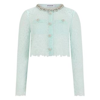 Self Portrait Spitzen-Kristall-verzierter Blazer - - Knitwear - Damen - Gr&uuml;n - XS