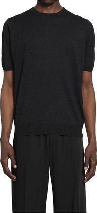 Lardini Homme, Pulls, Noir, Taille: L T-shirt en maille jacquard coton lin