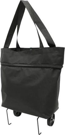 BESPORTBLE Paquet &agrave; Roulettes Pliable De Courses Noir, Bandouli&egrave;re R&eacute;glable, Tissu R&eacute;sistant, Pratique Pour Voyage Et &Eacute;picerie, Grand Volume De Rangement, Paquet