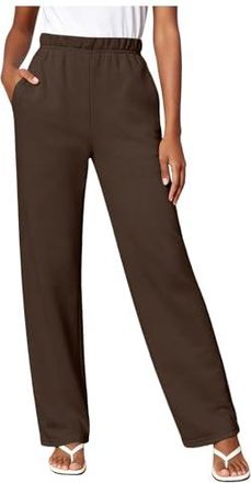 Generic Pantalon Palazzo &eacute;lastique pour femme - Coupe droite - Coupe droite - Taille haute - D&eacute;contract&eacute; - Jambes larges - Avec poches, marron, 3XL